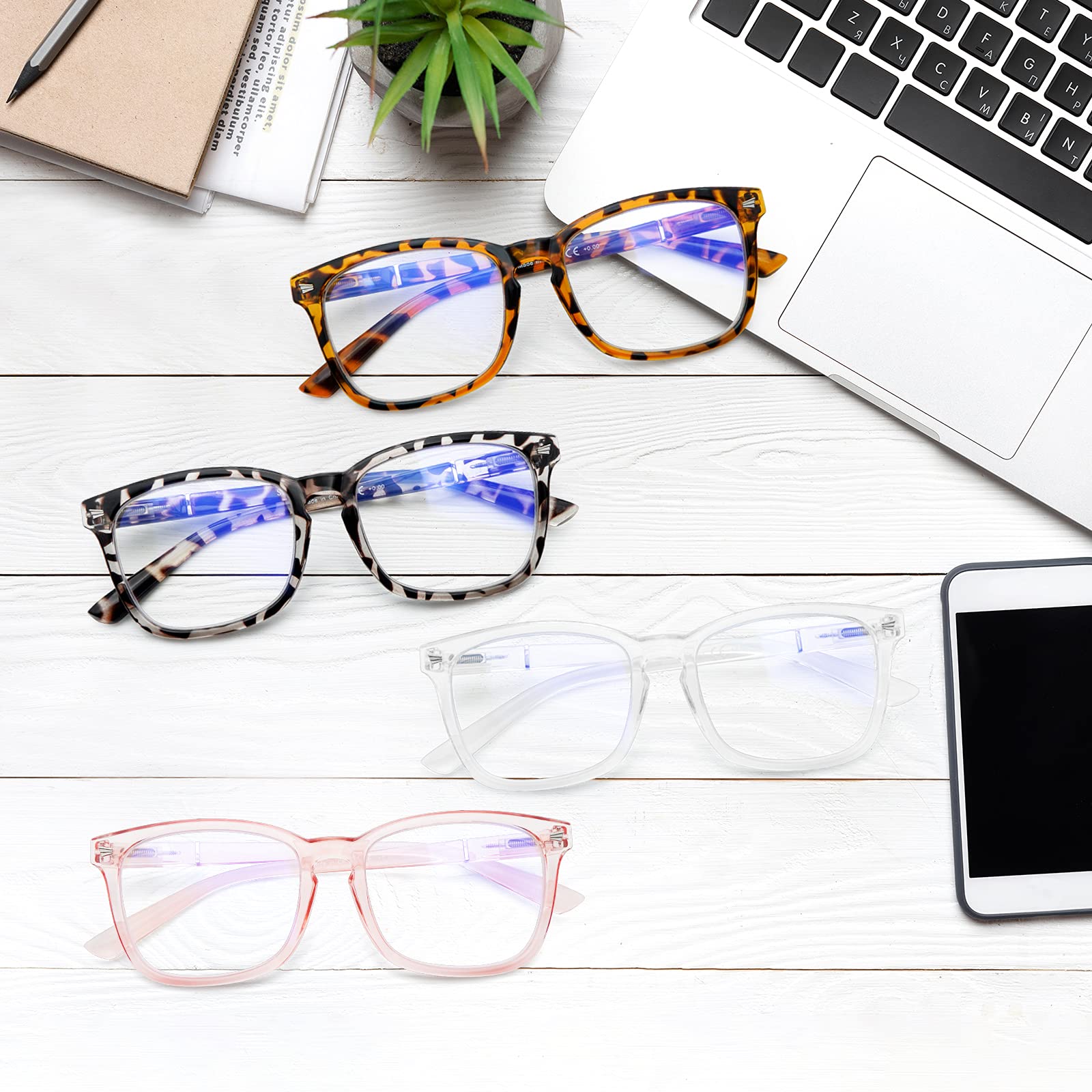5 Pack Blue Light Blocking Reading Glasses Fashion Square Computer Readers for Women Men, Anti UV Ray Nerd Eyeglasses (5 Mix, 0.5)