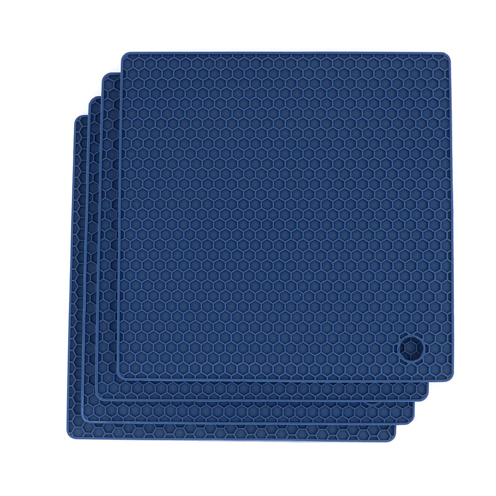 Alnicov Set of 4 Silicone Pot Holders Multi-Purpose Hot Pads,Non Slip Flexible Durable Heat Resistant for Table Kitchen Navy Blue