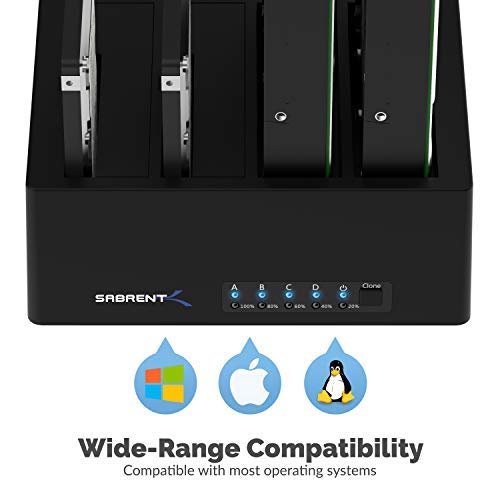 SABRENT Docking Station SSD/External Hard Disk/HDD 2.5/3.5 inch, USB 3.2 Gen 1, 4 Slots for SSD/HDD, with Power Supply and Fan, for SATA SSD/HDD, with 4 Separate ON/Off switches (DS-U3B4)