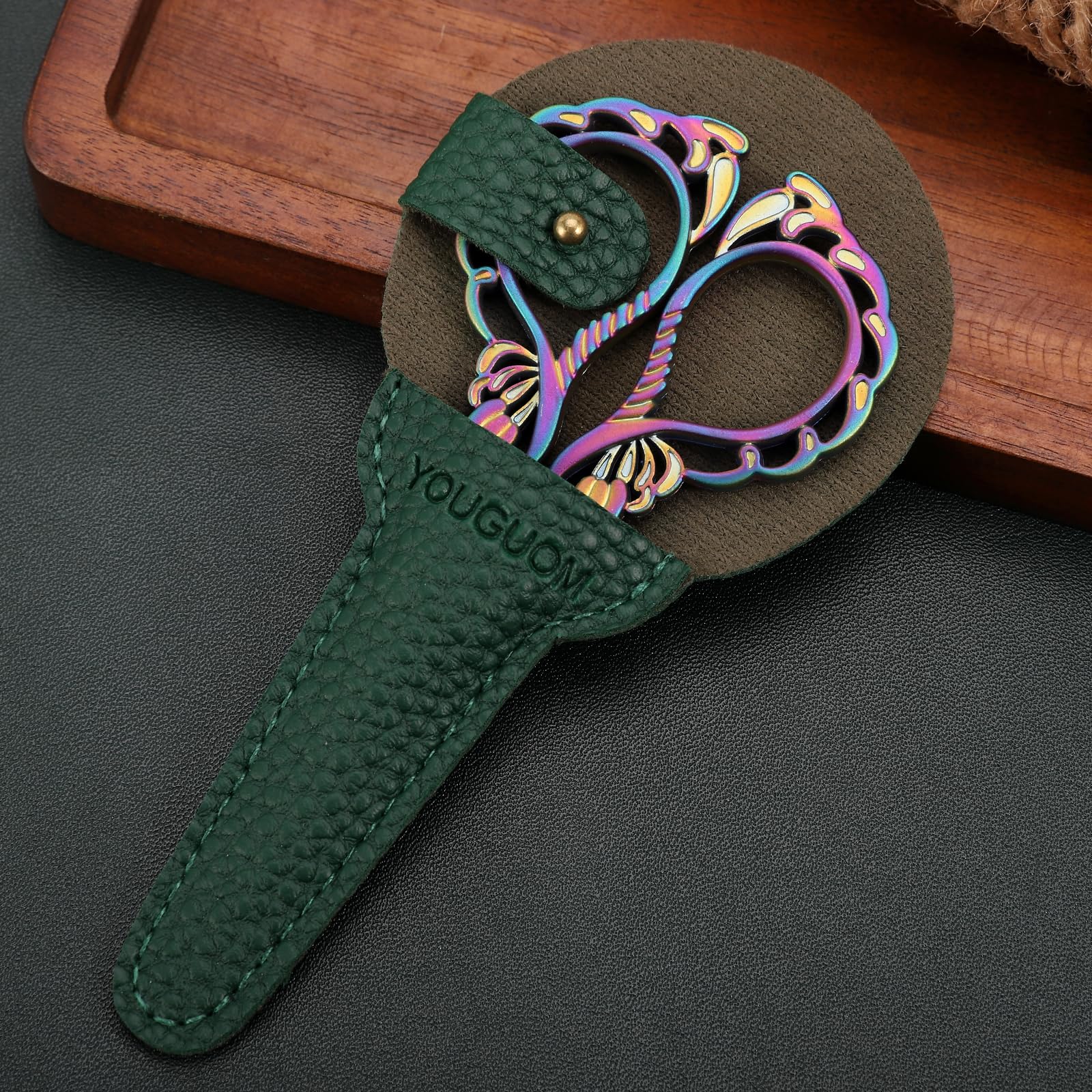 YOUGUOM Embroidery Scissors Sheath Protector Craft Scissors Storage Cover Leather Case, 2Pieces Green