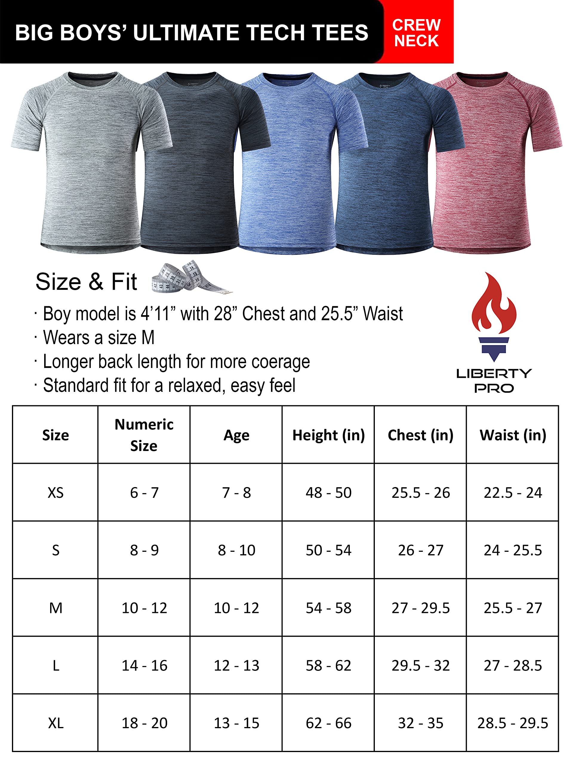 5 Pack Boys Athletic Shirts, Youth Activewear Dry Fit Tshirts for Kids, Short Sleeve Tees, Bulk Athletic Performance Clothing (Set 1, Large)