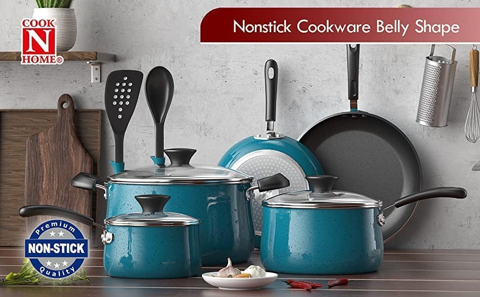 Cook N Home Nonstick Saute Fry Pan Set, 8, 9.5, and 11-Inch Kitchen Cooking Frying Saute Pan Skillet, Induction Compatible, Turquoise, 3-Piece