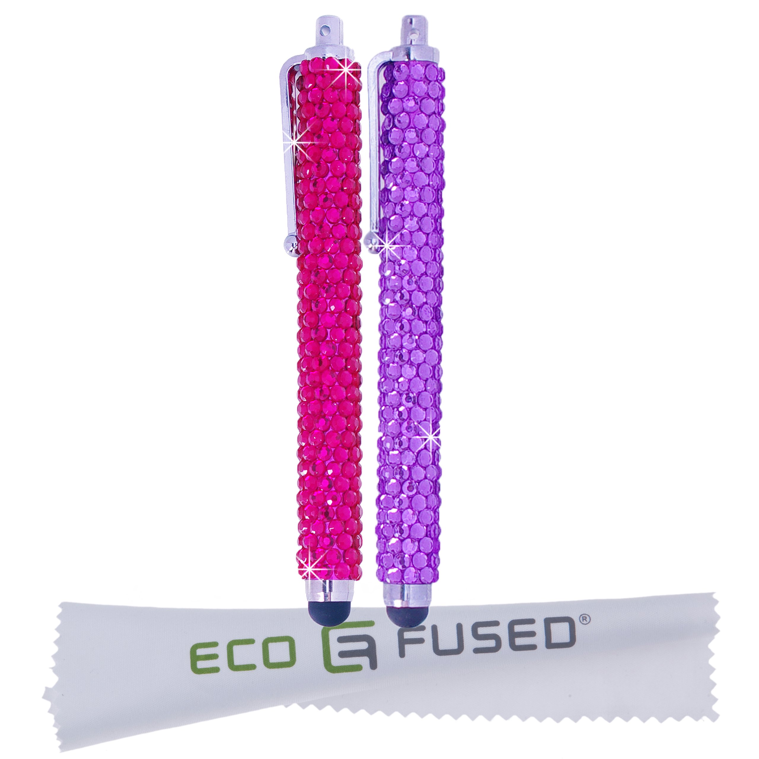 Eco-Fused Universal Bling Stylus Pens - 2 Long Gem Covered Stylus Pens - for All Capacitive Touchscreen Devices - iPad, iPhone, Samsung Phones, All Android Phones, Tablets and More