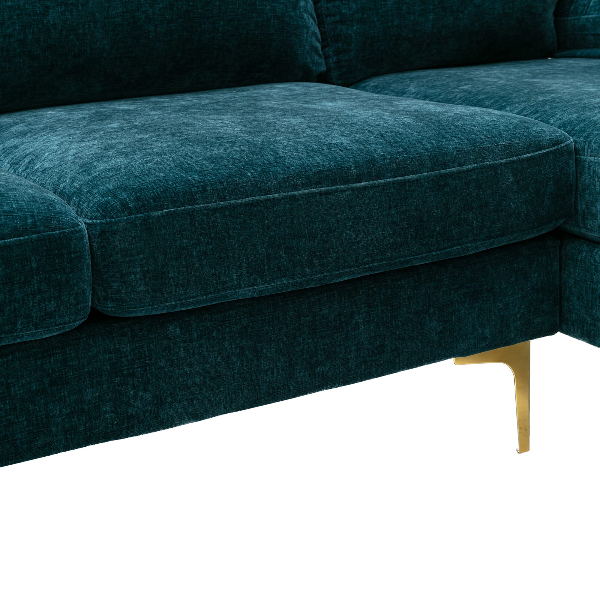 Pvillez Modern Sectional Sofa with Double Chaise Large Convertible Couches Chenille U-Shape Couch with Rolled Arms and Golden Legs Oversize Yellow Sofa for Living Room Comfortable Modular Sofa