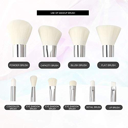 Makeup Brushes Crystal Handle Set, Tenmon 10 PCS Crystal Transparent Handle Kabuki Powder Foundation Brush Concealer Eye Shadow Eyeliner Eyebrow Brush (White)