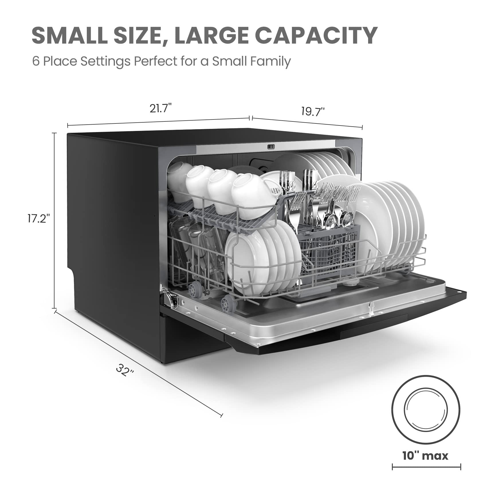 COMFEE’ Countertop Dishwasher, Energy Star Portable Dishwasher, 6 Place Settings, Mini Dishwasher with 8 Washing Programs