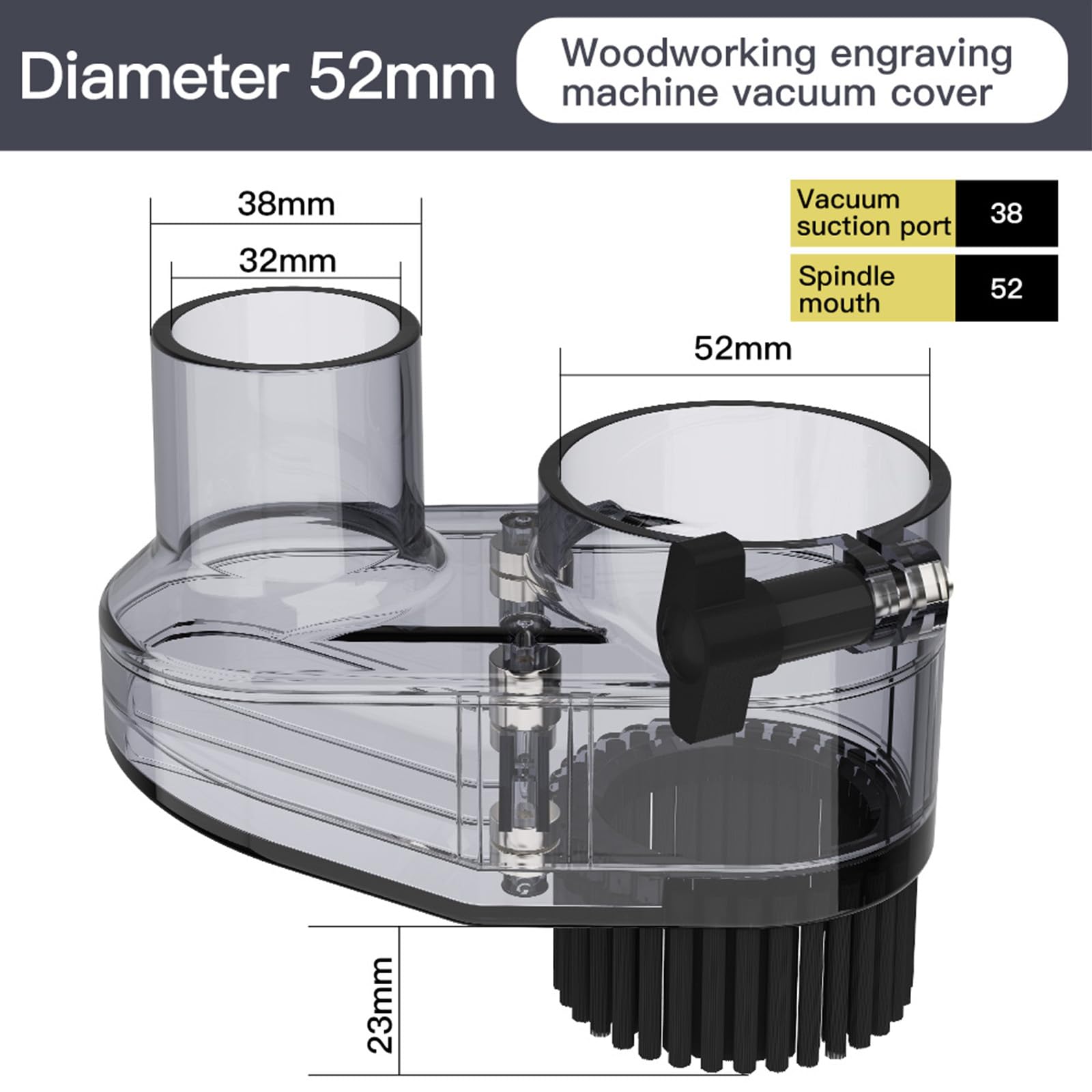 CNC ABS Dust Shoe for CNC Machines, 52mm Diameter Motor, fits Most 300W-500W Spindle Motors, Engraving Machine Accessories for CNC Engraver Milling Mahcine