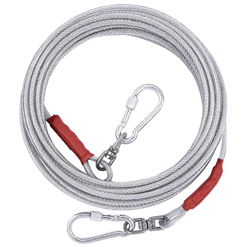 Dog Tie Out Cable for Dogs Outside Up to 125/250lbs,10/20/30/50FT Long Dog Leashe&Chains,Small-Large Dogs Runner Cable for Yard,Heavy Duty Dog Lead Line for Outdoor,Camping,Yard(250lbs 10FT, Silver)