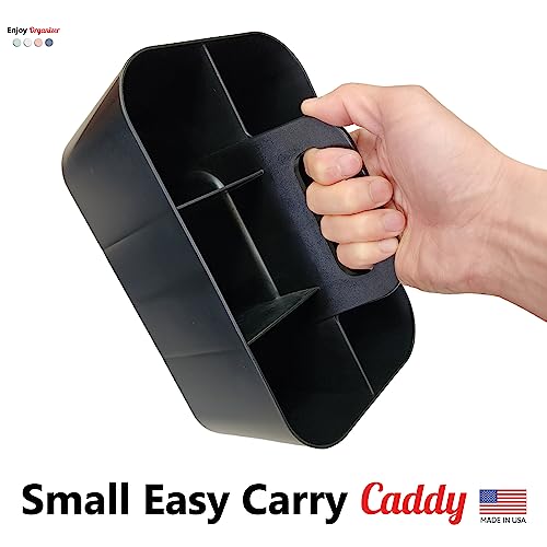 Enjoy Organizer - Small Stackable and Portable Simple 6-Compartment Caddy - Made In USA (Black)