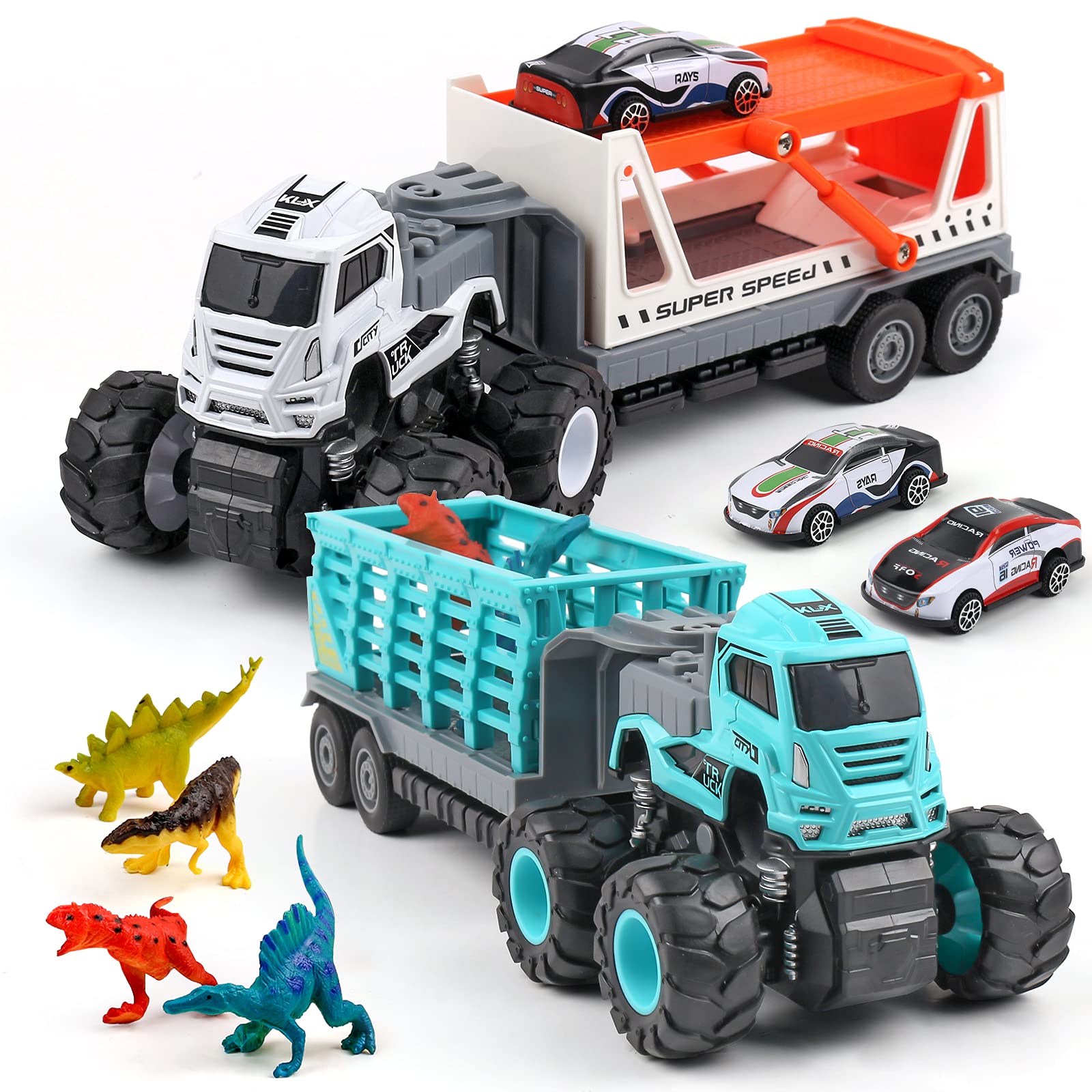 DY-GO Trucks Toy Set for 3+ Year Old Boys, Transport Car Carrier Truck Toys with Dinosaur Toys & Cars Toys for 3 4 5 6 7 Years Old Toddlers Boys and Girls for Birthday