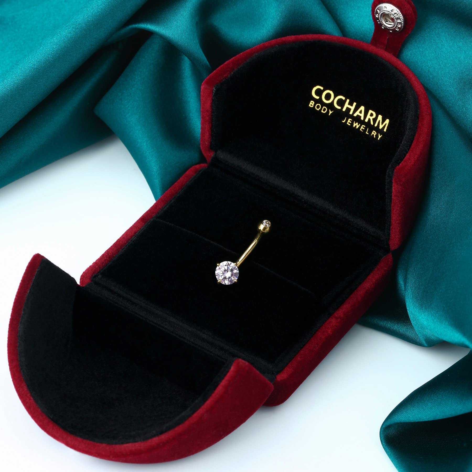 COCHARM 14K Solid Gold Belly Button Rings for Women Yellow Gold Belly Rings 14k Gold Cute Clear CZ Belly Navel Piercing Jewelry