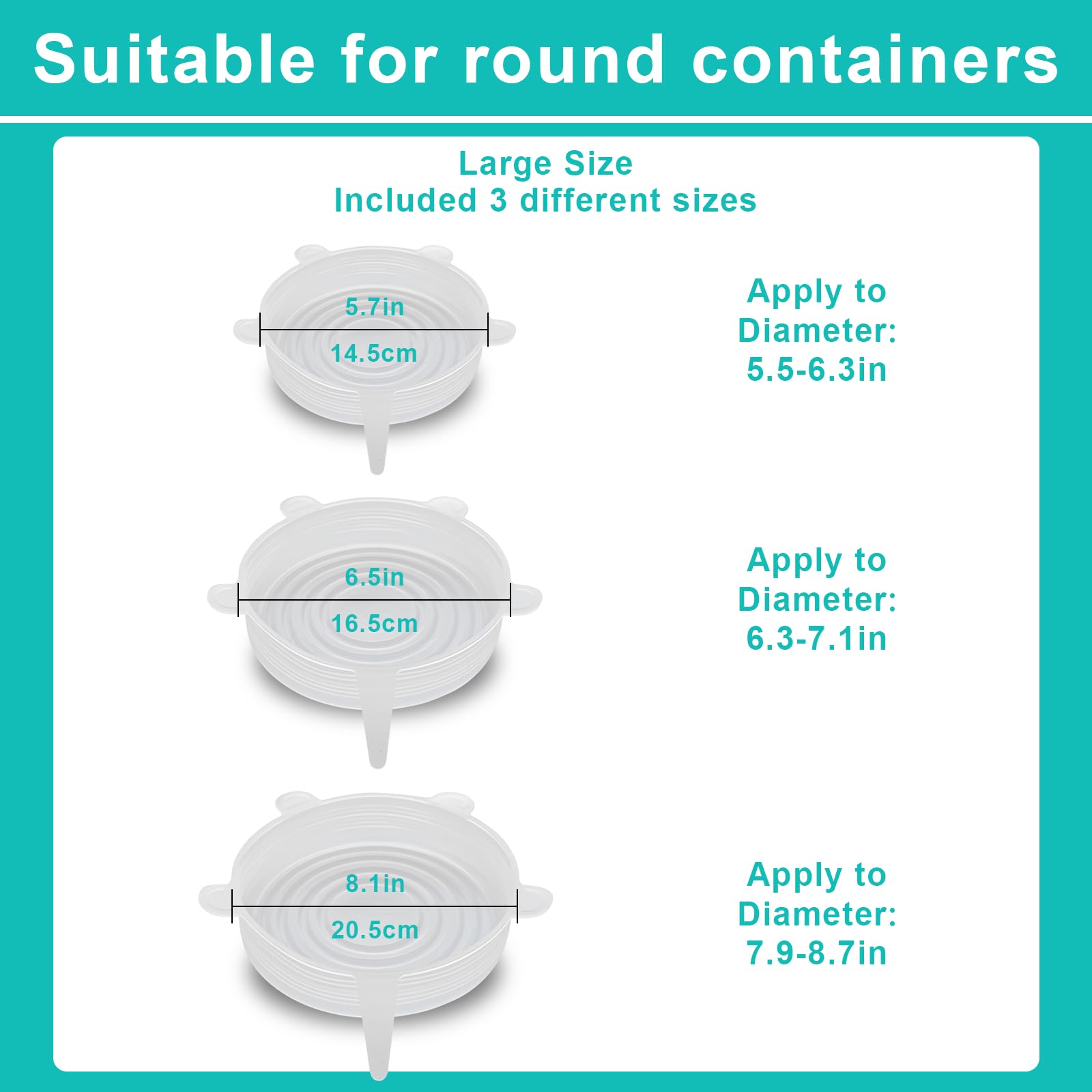 KVK Silicone Stretch Lids Large - LFGB Certified 100% Silicone Bowl Cover - Thicker Reusable Food Storage Covers Fit 5.5β to 8.7β - Microwave Dishwasher and Freezer Safe 12pcs 3 Different Sizes