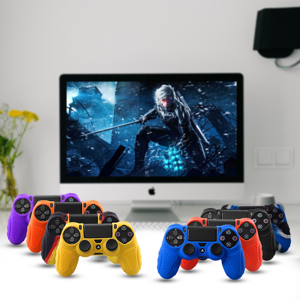 CHINFAI PS4 Controller DualShock4 Skin Grip Anti-Slip Silicone Cover Protector Case for Sony PS4/PS4 Slim/PS4 Pro Controller with 8 Thumb Grips (Purple)