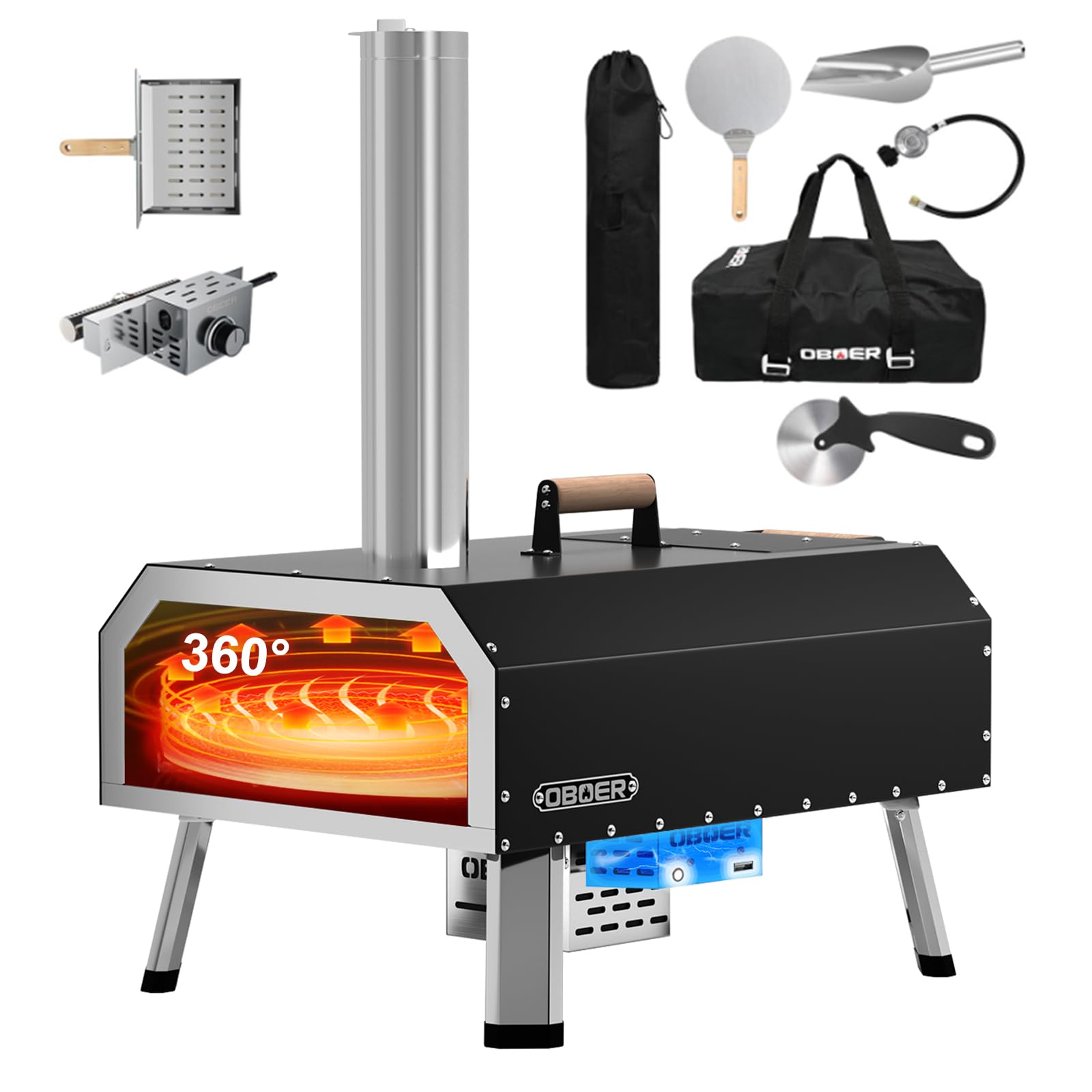 ABORON 13'' Pizza Oven, Outdoor Portable Rotatable Pizza Ovens