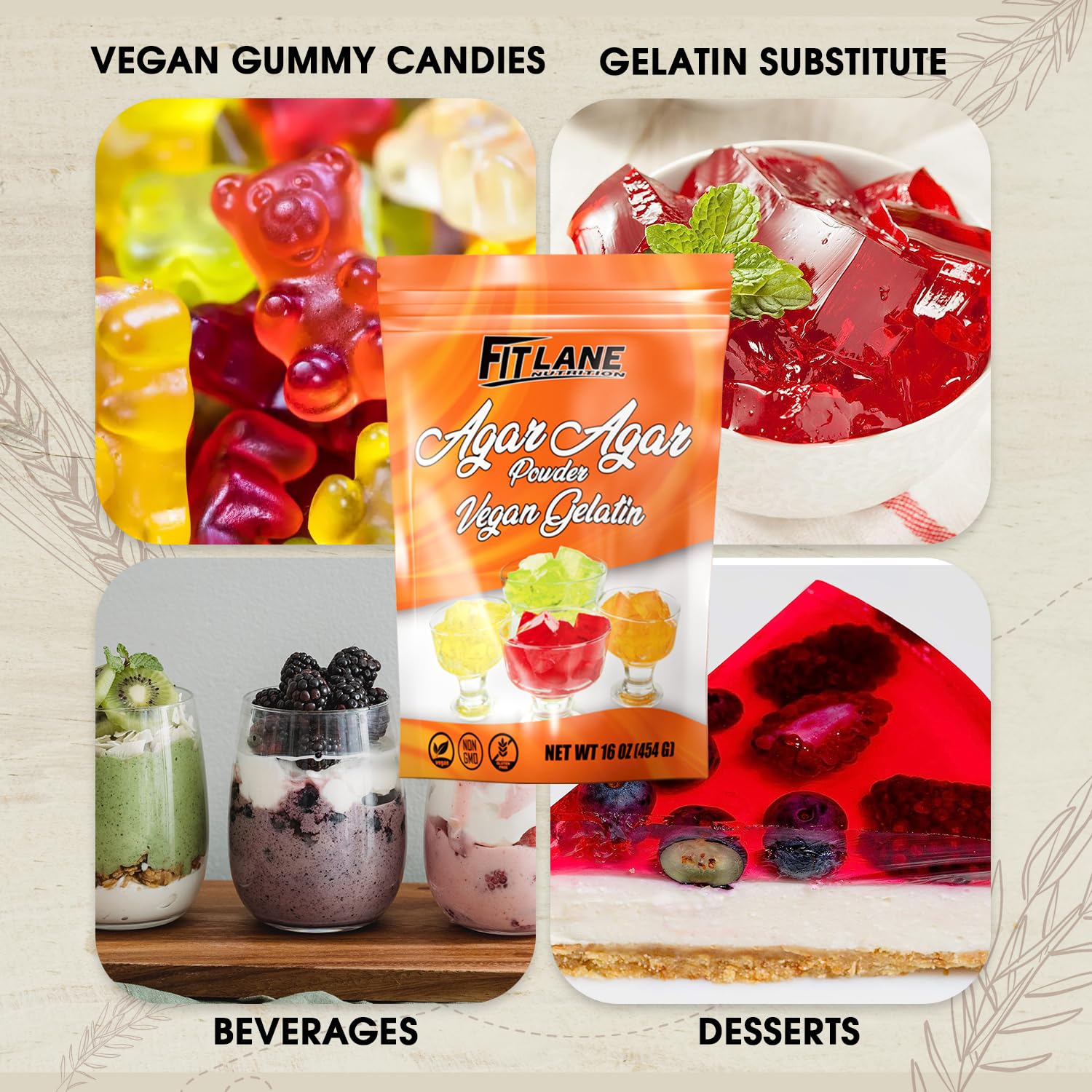 Agar Agar Powder 8oz - Vegan Gelatin Powder Unflavored - For Use in Baking, Vegan Jello, DIY Petri Dishes, as a Thickener and Gummy Candy Mixes – Nutrient Rich - by Fit Lane Nutrition