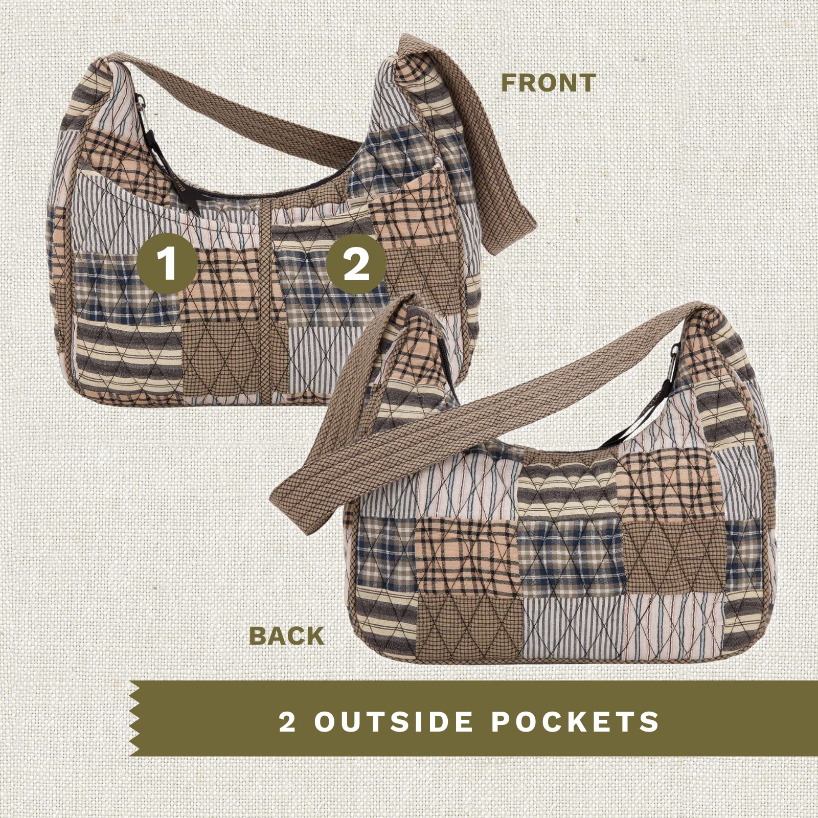 Bella Taylor Blakely - Hobo Shoulder Bag for Women - Lightweight Quilted Fabric Purse with Pockets β Rory