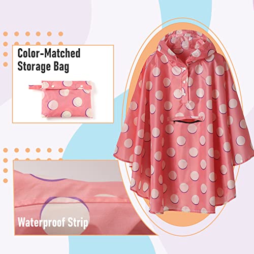 SaphiRose Lightweight Kids Rain Poncho Jacket Waterproof Outwear Rain Coat Pink Polka Dot X-Large