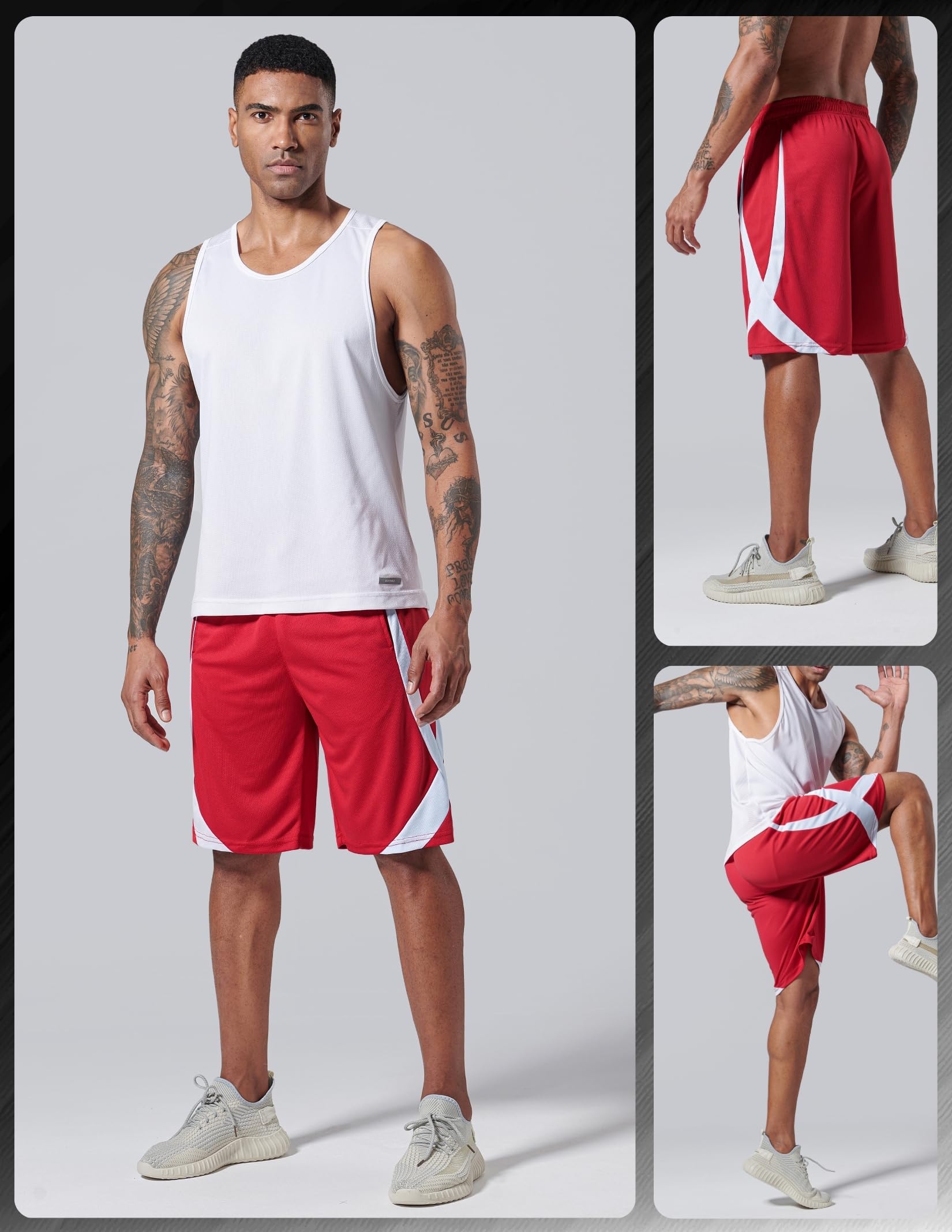 5 Pack Men's Quick Dry Athletic Shorts with Pockets Elastic Waist Activewear for Workout Gym Basketball (Set 3, XX- Large)