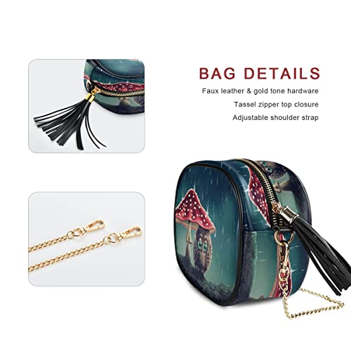 ALAZA Owl Bird Mushrooms PU Leather Small Women Crossbody Shoulder Bag Purse Wallet with Adjustable Chain Strap