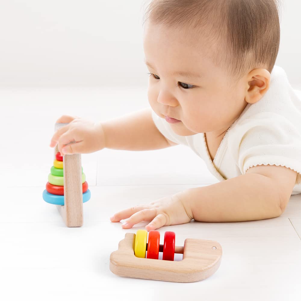 4Pcs Set Montessori Baby Wooden Rattle Toy Set Rainbow Color Shaker Bell Set
