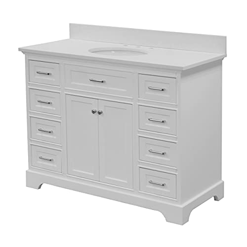 Aria 48-inch Bathroom Vanity (White/Quartz): Includes White Cabinet with Stunning Quartz Countertop and White Ceramic Sink