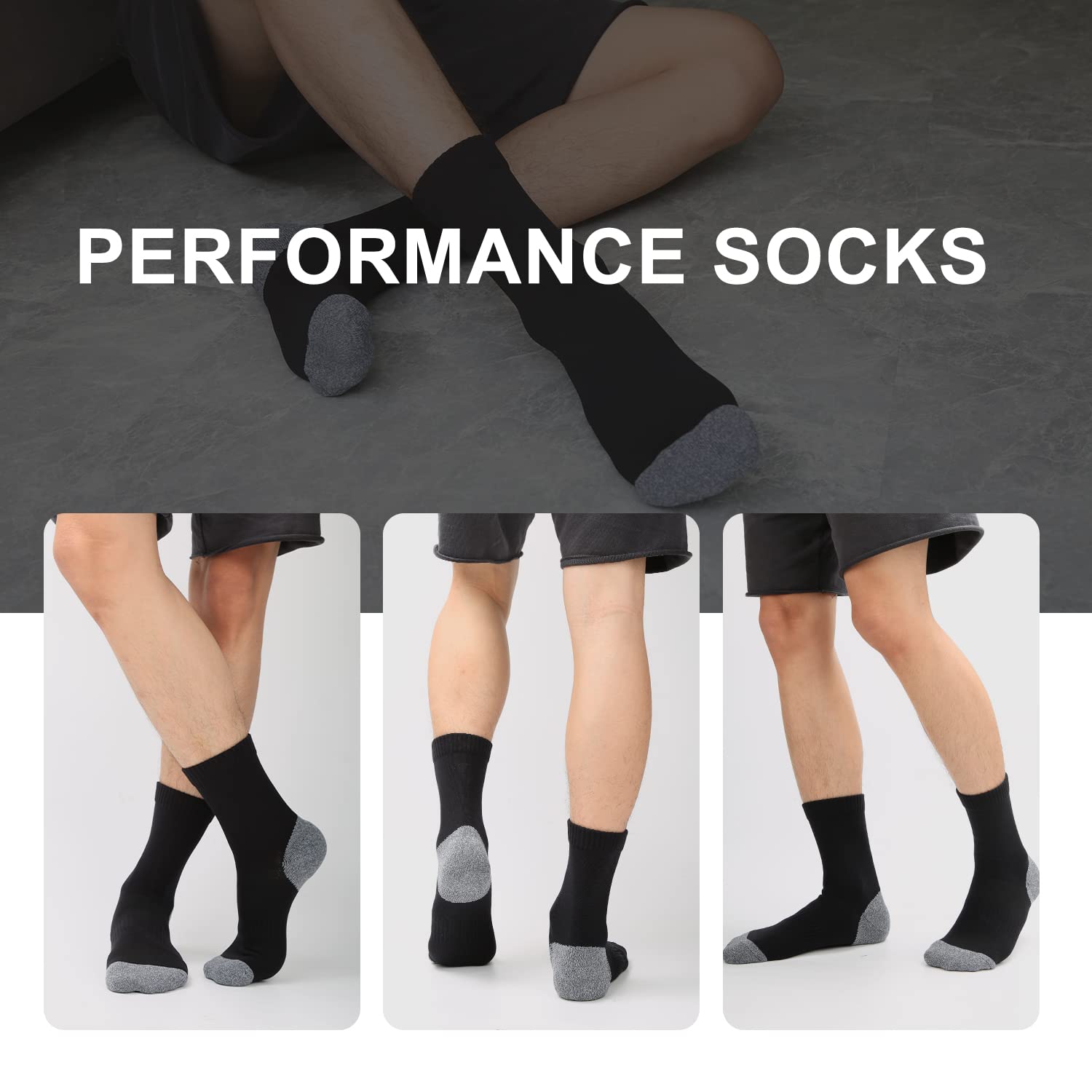 5 Pack Mens Athletic Crew Socks Comfort Fit Quick Dry for Running Working Cycling Training Black 9-12(L)
