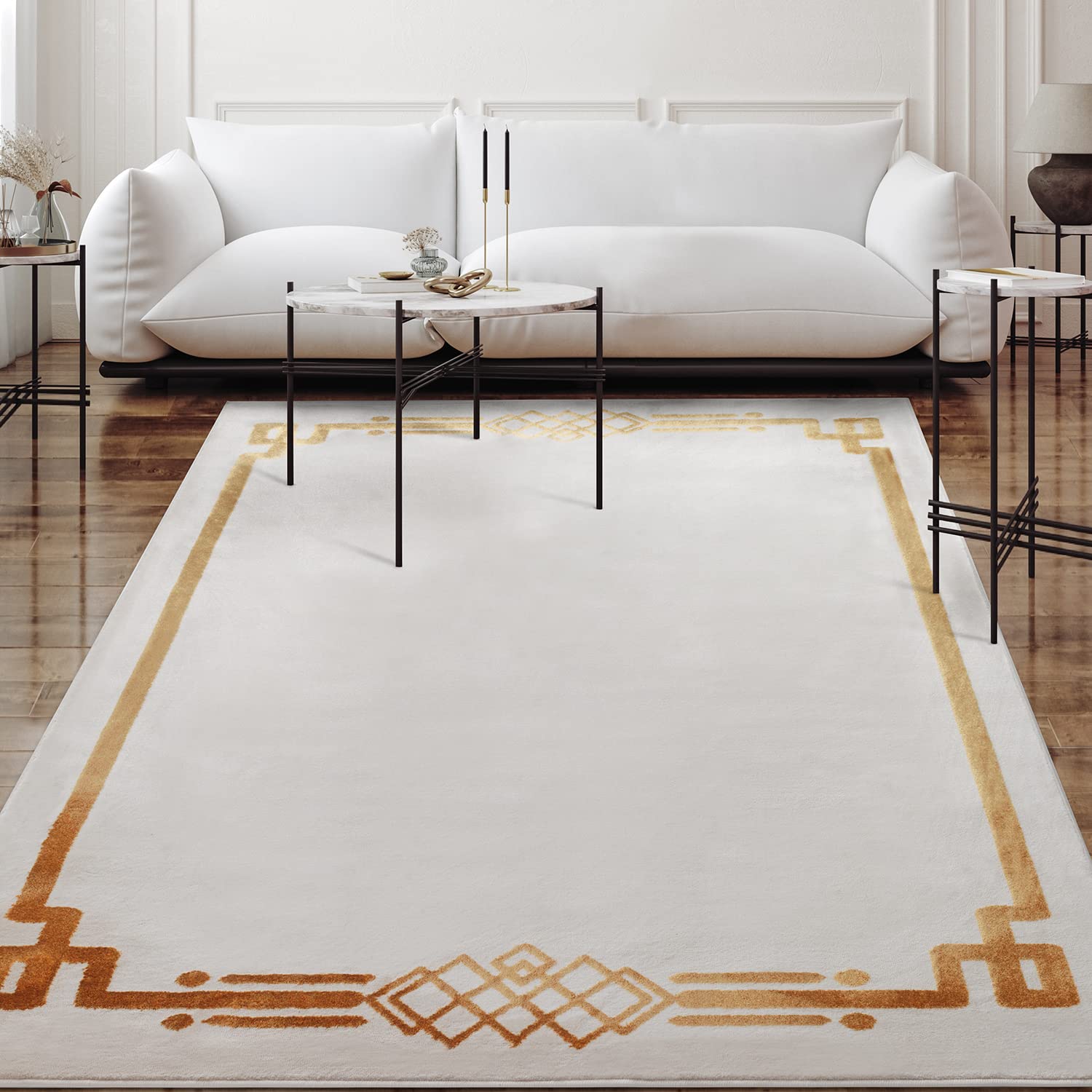Antep Rugs Babil Gold 8x10 Modern Bordered Indoor Area Rug, Black, 7'10" x 10'