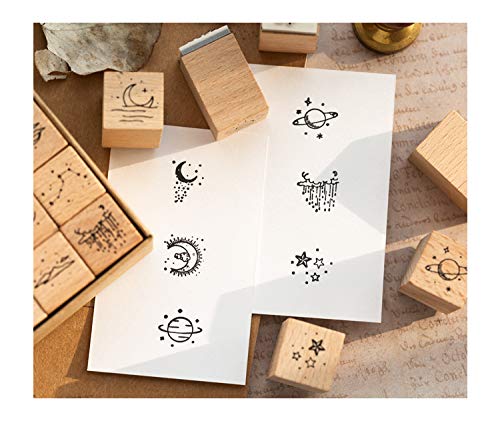 Cliocoo 16pcs Moon&Star Wood Rubber Stamp Set M-26 (1-Moon Star)