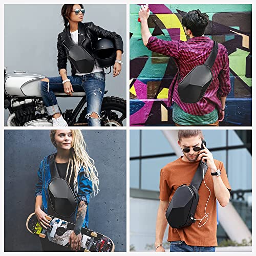 BANGE Sling Bag Waterproof Safe Protect Shell Crossbady Bag Backpack, Biking Hiking Travel Shoulder Bag (Black with USB)