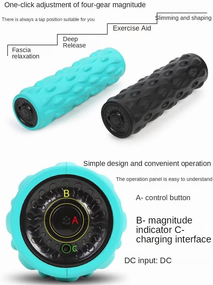 4Speeds Foam Shaft Home Gym Vibration Massage Muscle Relax Deep Tissue USB Rechargeable Electric Yoga Roller Pain Relief,Blue