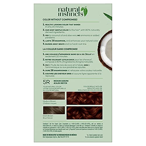 Clairol Natural Instincts Demi-Permanent Hair Dye, 5R Medium Auburn Hair Color, Pack of 1