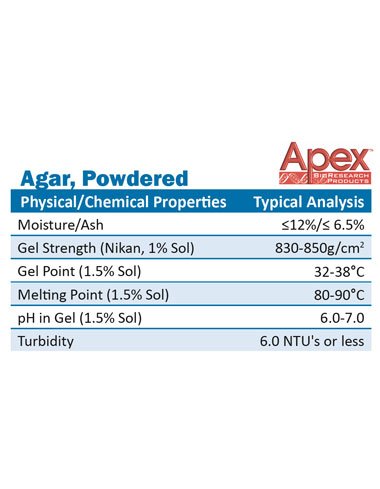 Apex Powdered Agar, 500g, Bacteriological Grade, 500g/Unit