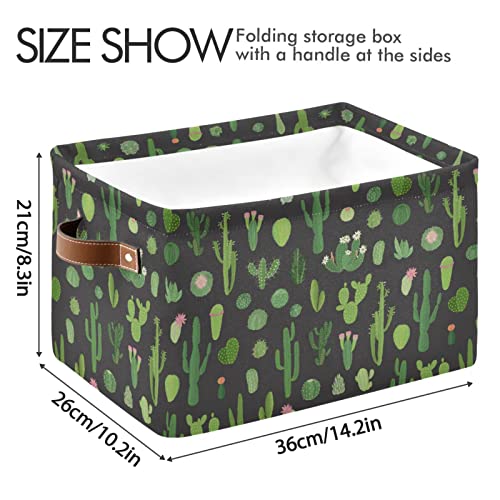 ALAZA Green Plant Cactus Foldable Storage Box Storage Basket Organizer Bins with Handles for Shelf Closet Living Room Bedroom Home Office 2 Pack