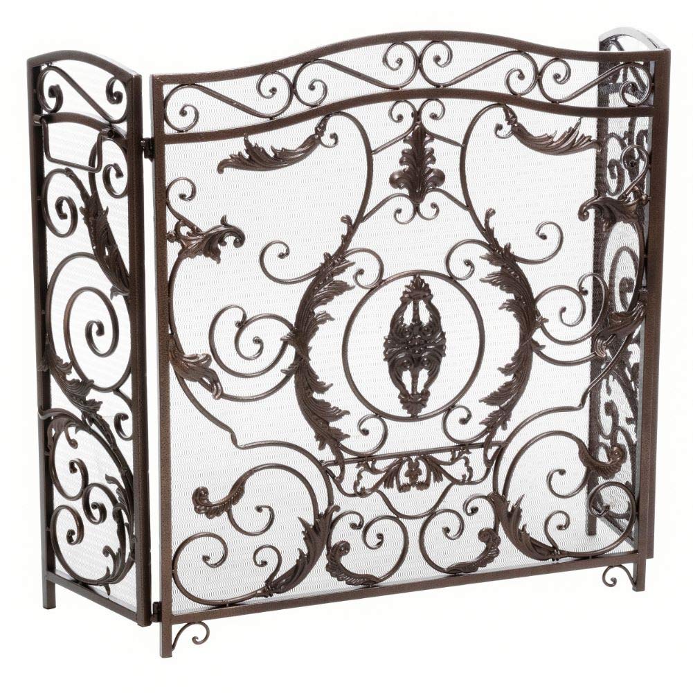 Christopher Knight Home Waterbury Fireplace Screen, Gold Flower On Black