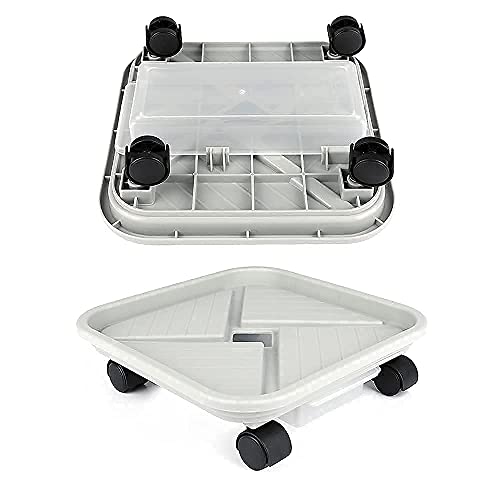 BangQiao 2 Pack 8.80 Inch Base Width Gray Plastic Square Plant Caddy with Wheels, Drainage,and Water Container, Rolling Pot Dolly Trolley Stand Holder Pallet with Caster for Indoor Outdoor Planter