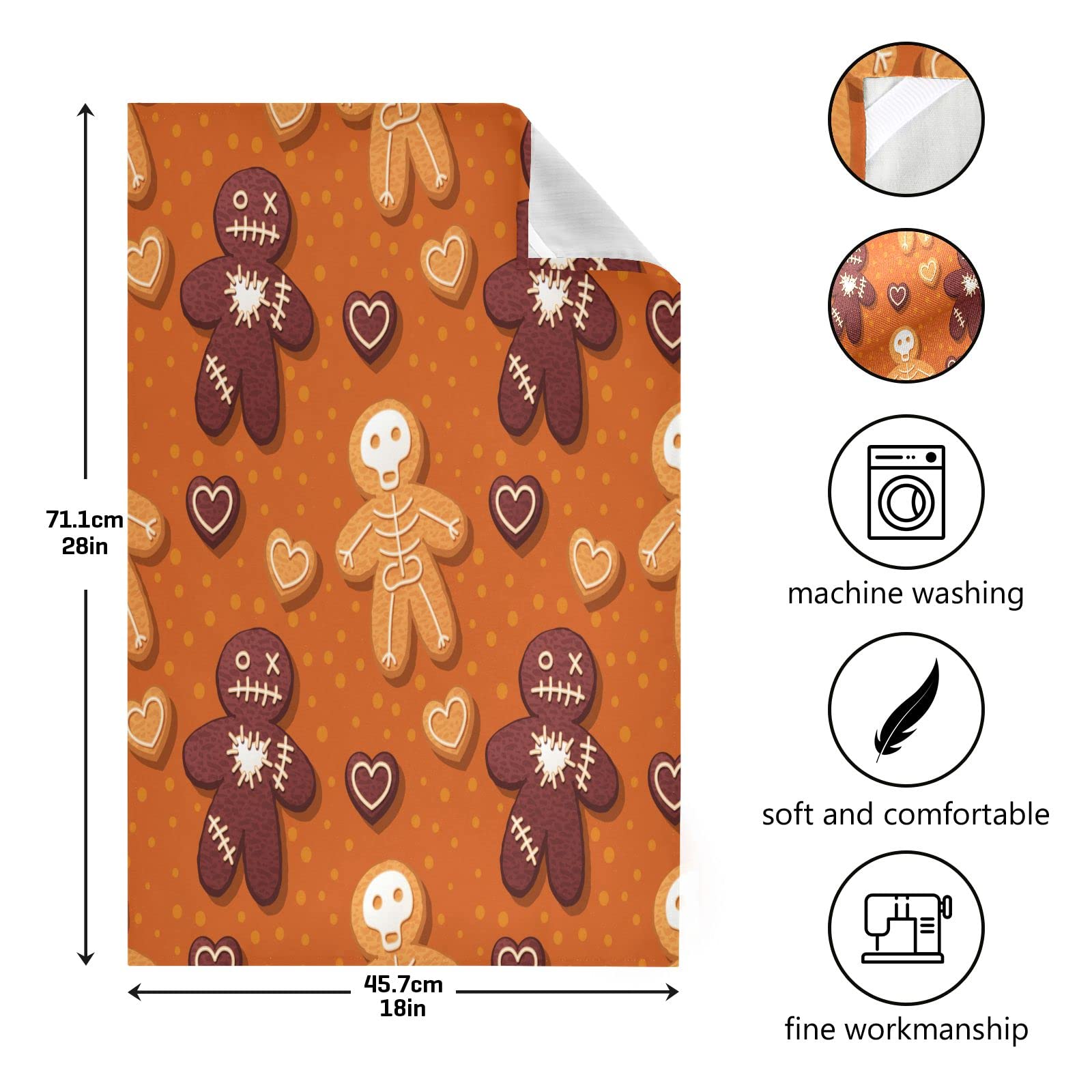 ALAZA Halloween Christmas Gingerbread Men Decorative Kitchen Dish Towels Set of 4,Soft and Absorbent Kitchen Hand Towels Home Cleaning Towels Dishcloths,18 x 28 Inch