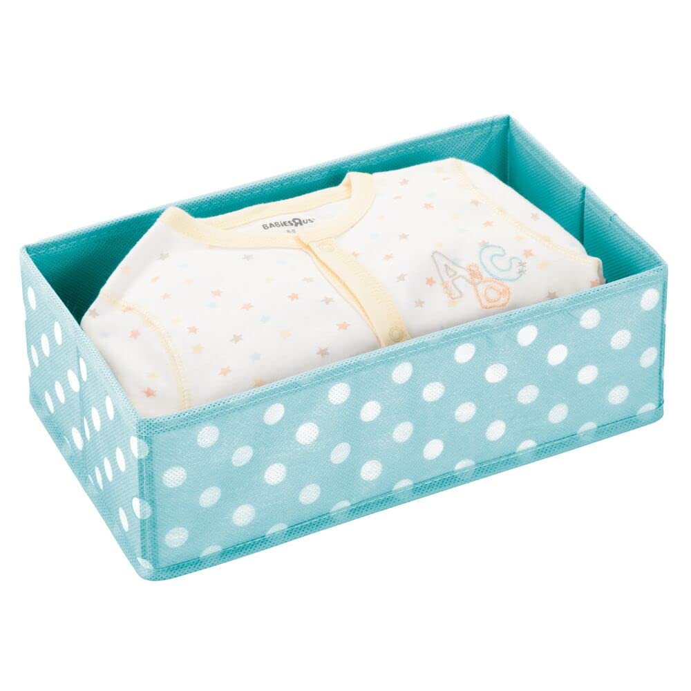 mDesign Fabric Drawer Organizer Bins, Kids/Baby Nursery Dresser, Closet, Shelf, Playroom Organization, Hold Clothes, Toys, Diapers, Bibs, Blankets, 4 Pack - Turquoise Blue/White Polka Dot