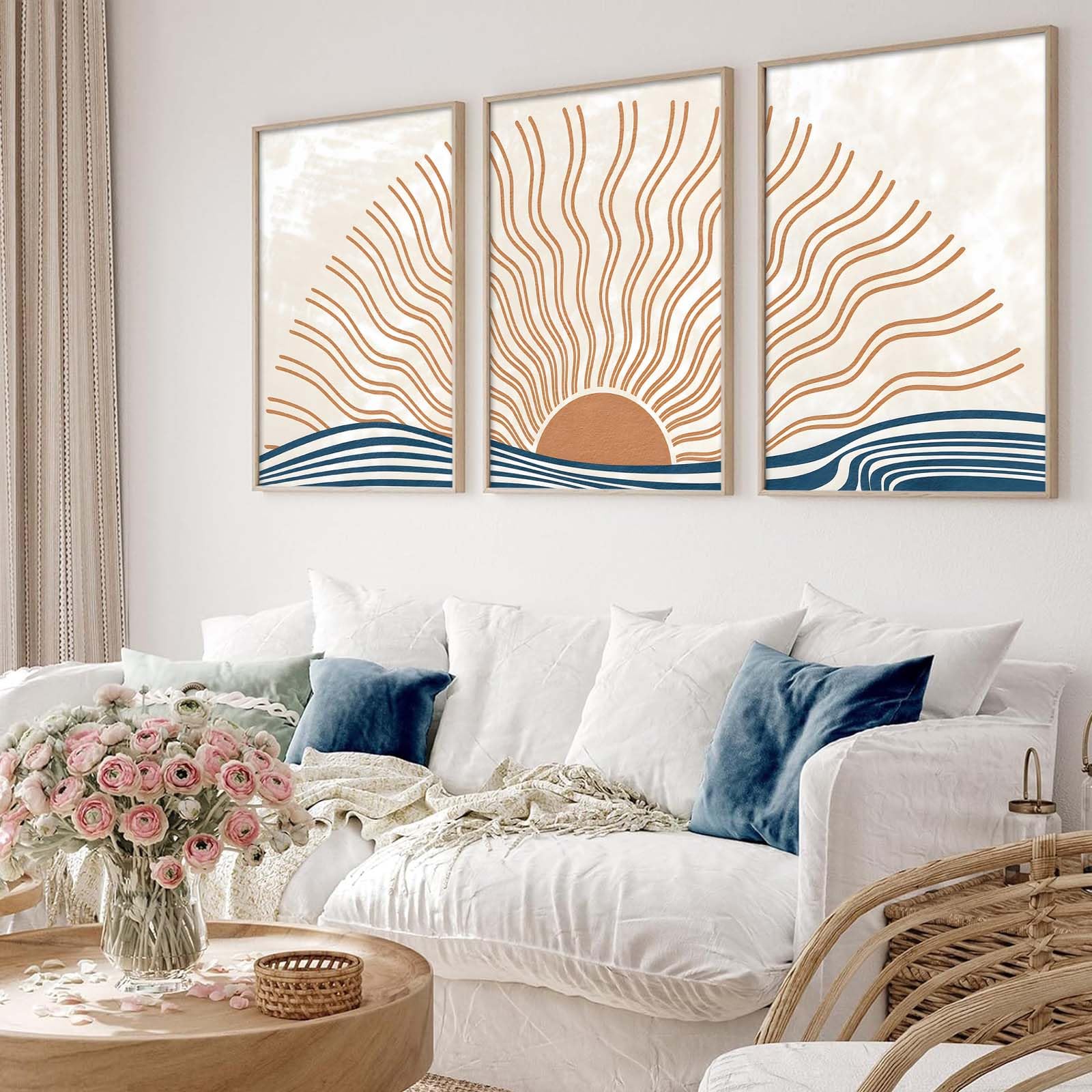 Abstract Boho Sun Wall Art Mid Century Sun Print Boho Sunrise Picture Wall Decor Minimalist Sun Wall Art Boho Sunset Print Abstract Sun Painting Mid Century Sun Poster Living Room 16x24inx3 No Frame