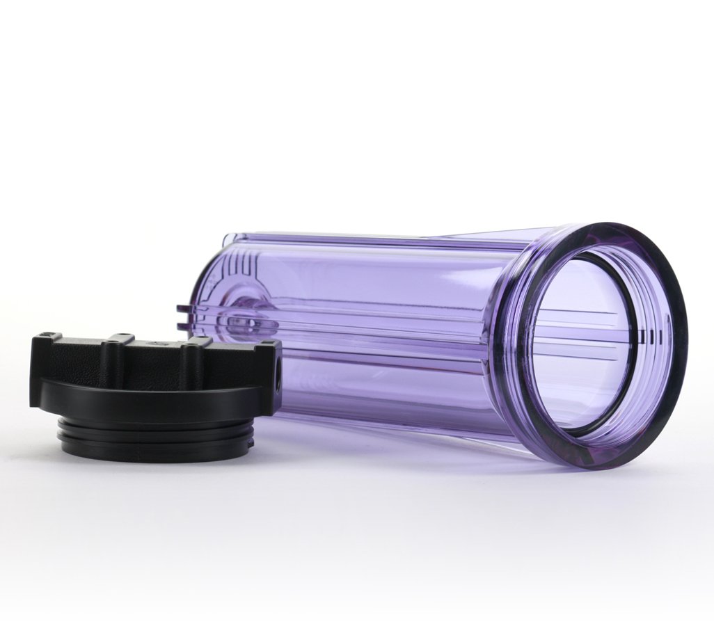 Hydronix HF3-10CLBK34, 10" Clear Housing with Black Rib Cap For RO & Filtration Systems, 3/4" Ports