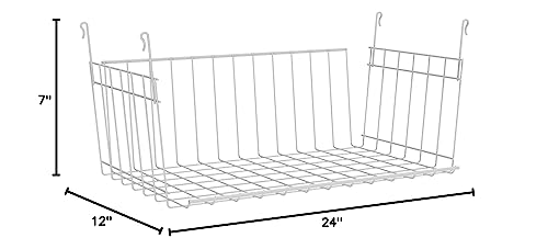 ClosetMaid 8279 24-Inch Wide Laundry Utility Hanger Shelf , White & Wire Hanging Shelf Basket for Storage, Organization in Closet or Pantry, No Assembly or Installation, Durable, White