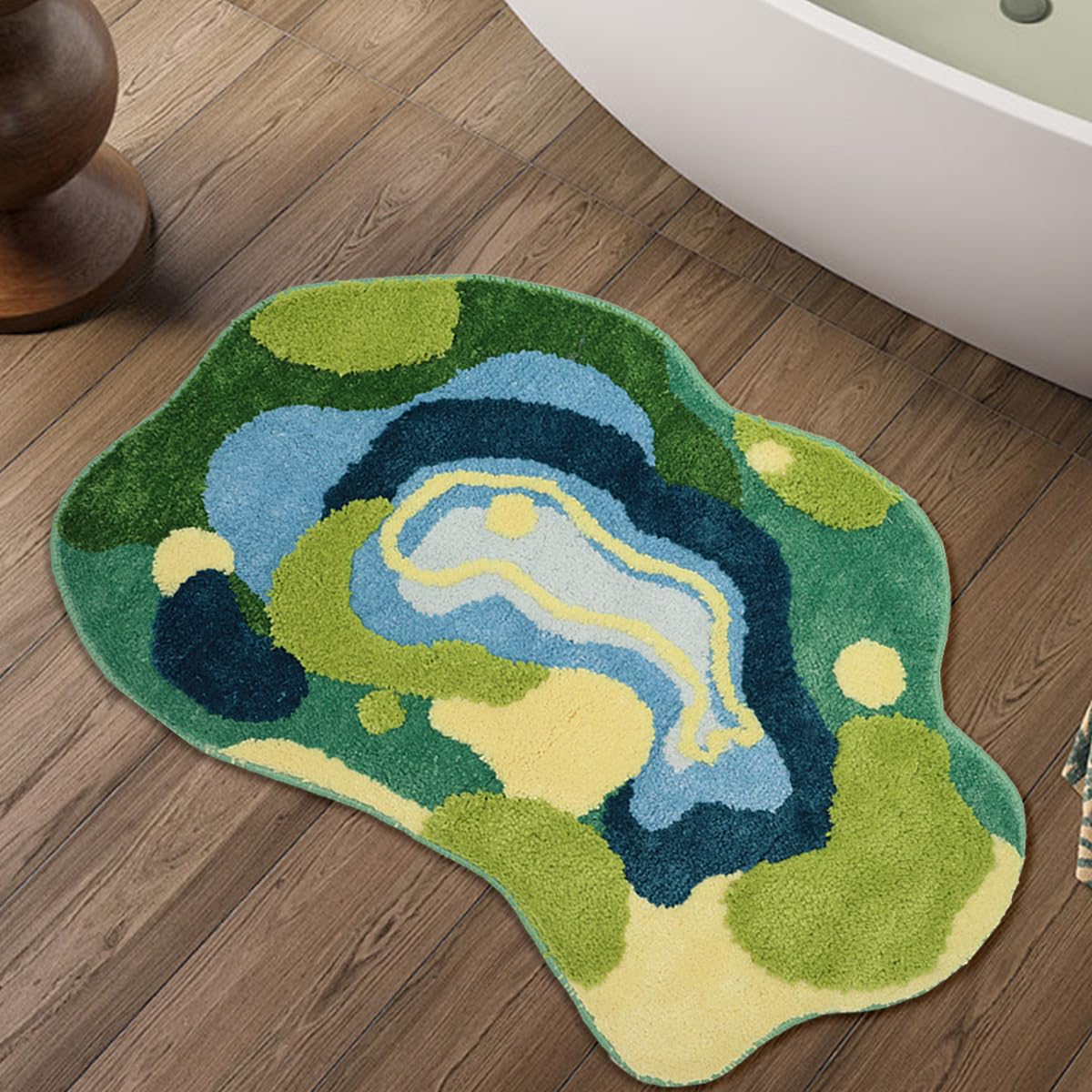 Qleewei Blue Bath Mat 3D Bathroom Moss Rug Non-Slip Soft Absorbent Area Rug for Bedroom Laundry Room Kitchen 35.4'' x 23.6'' (Dark Green)