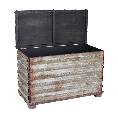 Household Essentials Vintage Metal Storage Trunk, Rustic Silver, Large