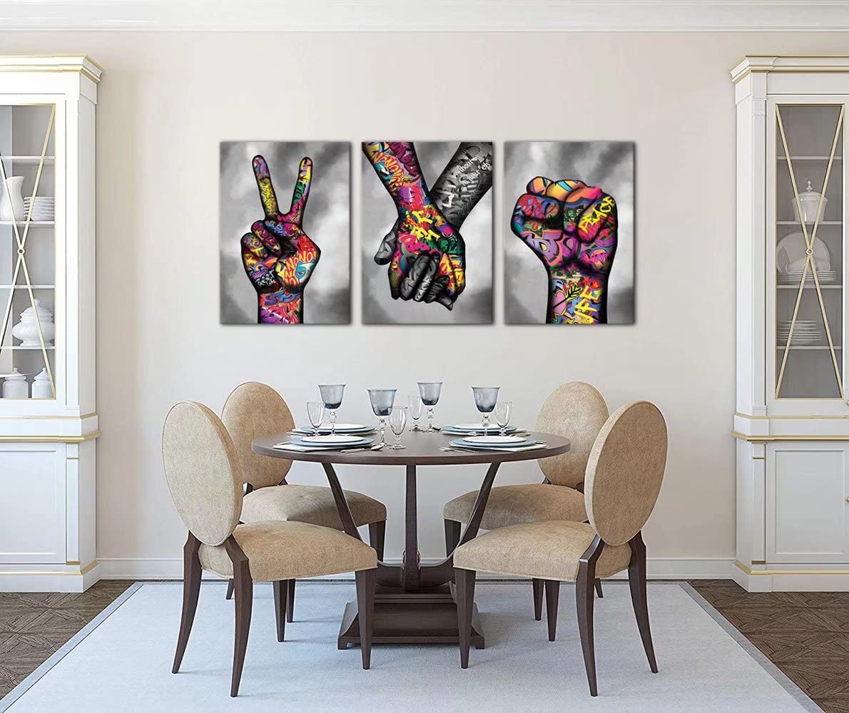 Abstract Graffiti Wall Art Street Pop Art Prints Wall Decor Gesture Graffiti Artwork Framed for Living Room Bedroom Gift for Graffiti Lovers Ready to Hang(12''W x 16''H x 3Pcs)