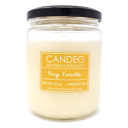 Candeo Candle Very Vanilla Soy Jar Candle, 12 oz - Highly Scented - Made with Soy Wax - Handmade in The USA