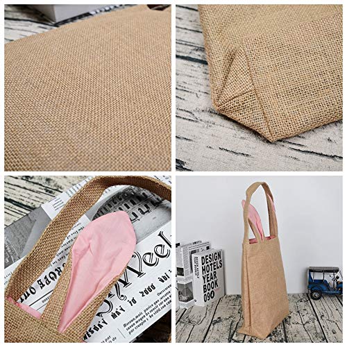 KEFAN 3 Pack Easter Bags, Egg Hunting Bunny Ear Baskets Jute Burlap Reusable Tote Bags for kids DIY Blank Gift Tote Bags