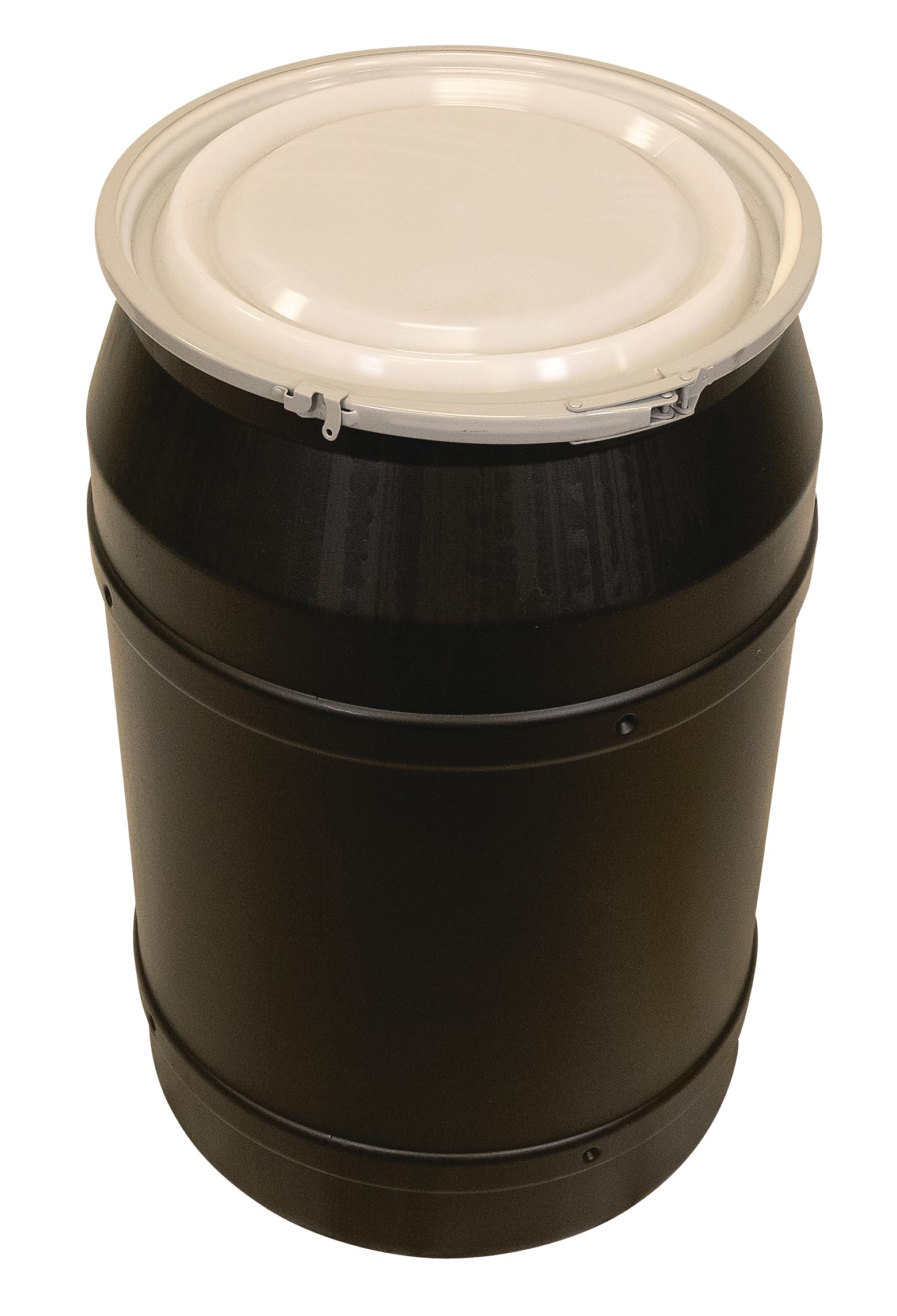 Eagle 55 Gallon Plastic Drum with Lid, Metal Lever-Lock, 36.4"x22.5", Open Head Lab Pack Drum Made of Durable, Lightweight HDPE, Withstands Weather and Chemicals, Made in USA, Black, 1656MBLK