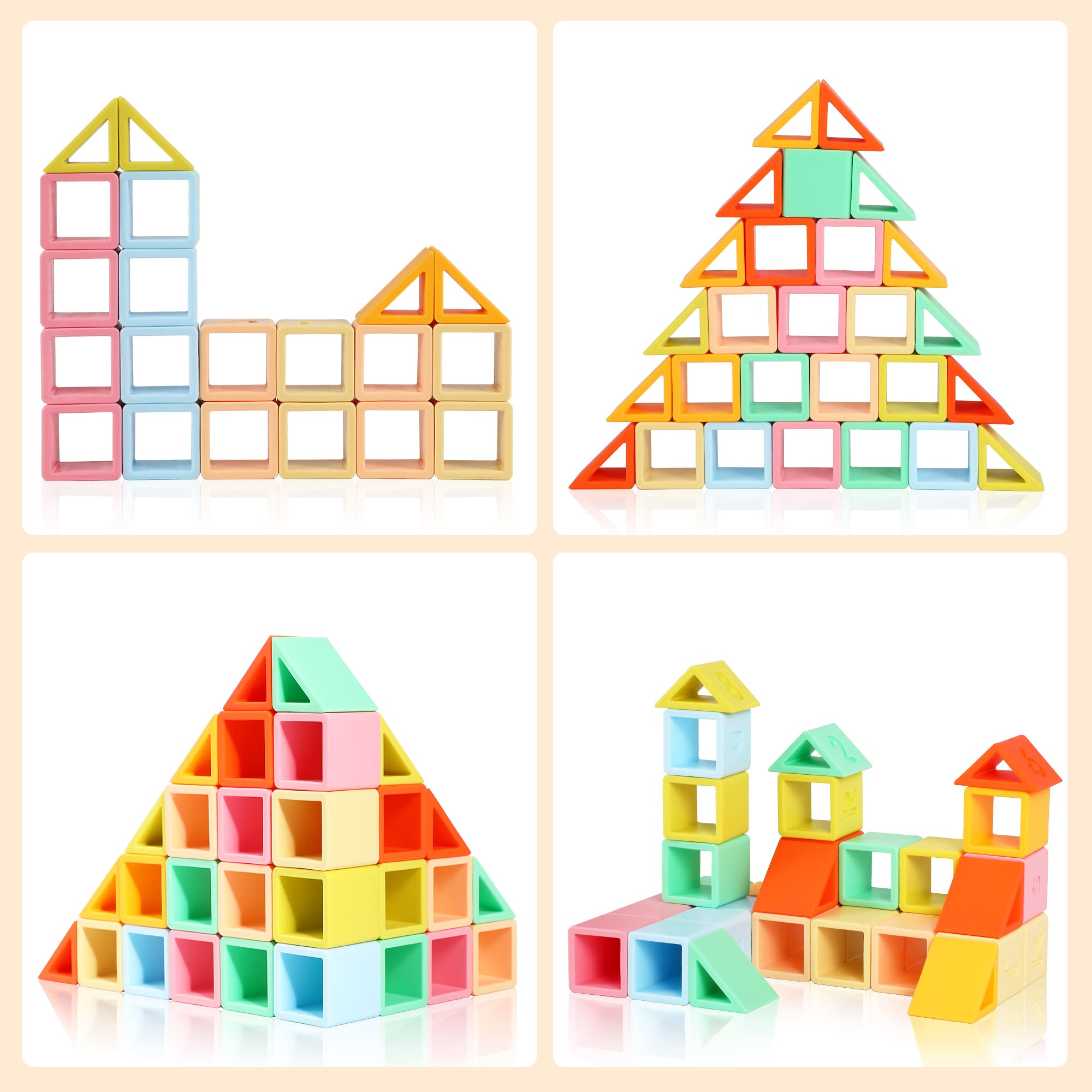 5 in 1 Montessori Silicone Building Blocks Rainbow Stacker Soft Stacking Blocks for Baby