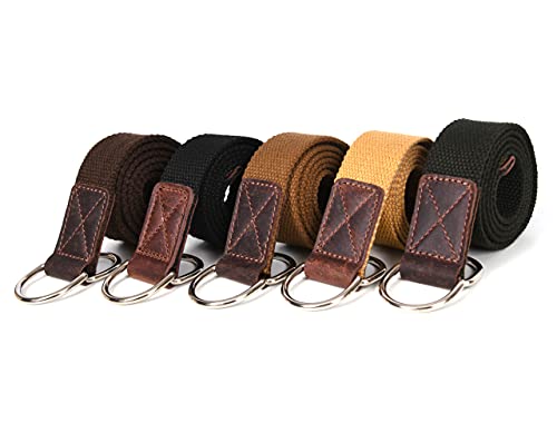 Aaron Leather Goods Canvas Belt with D-ring for men & women 1 or 3 pcs Black Brown Green (Walnut, Medium (34"-38" Waist))