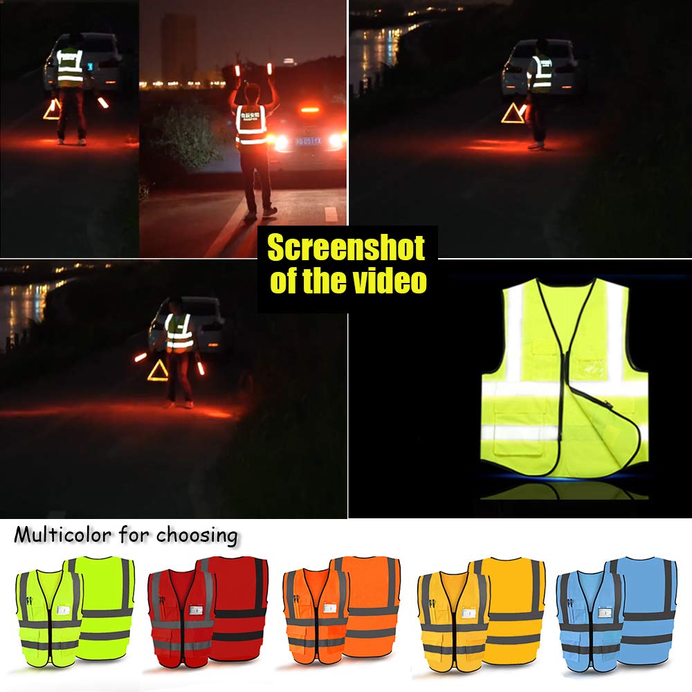 YOWESHOP High Visibility Safety Vest Custom Your Logo Protective Workwear 5 Pockets With Reflective Strips Outdoor Work Vest (Neon Yellow (L))