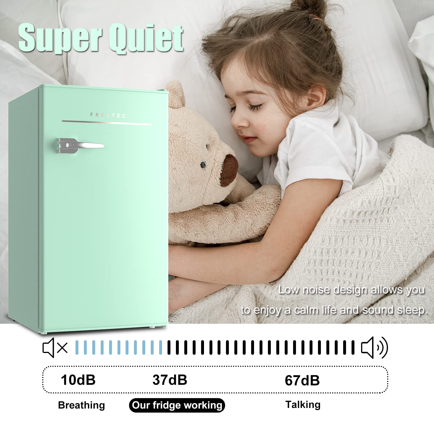 Frestec Mini Fridge with Freezer,Small Refrigerator,Mini Fridge for Bedroom,3.1 Cu Ft Single Door Compact,Energy Saving,Low Noise,Mini Fridge for Office (Retro Green with Handle)